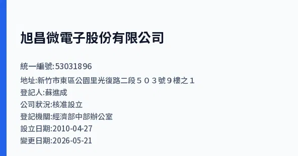 旭昌微電子股份有限公司的照片-統編 53031896(新竹市) 公司登記資料與營業項目詳細圖表