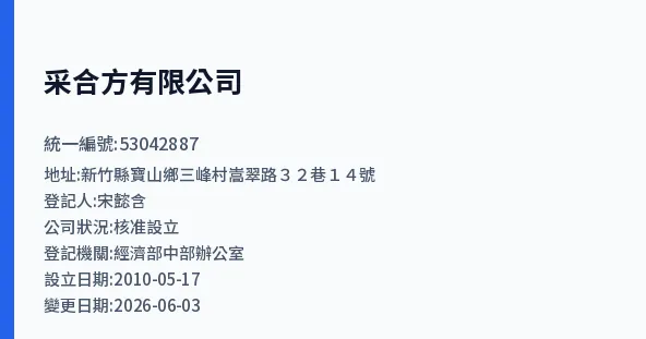 采合方有限公司的照片-統編 53042887(新竹縣) 公司登記資料與營業項目詳細圖表