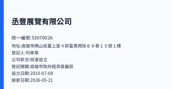丞豐展覽有限公司的照片-統編 53070026(高雄市) 公司登記資料與營業項目詳細圖表