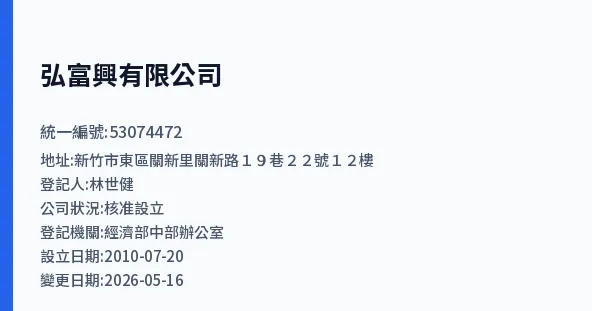 弘富興有限公司的照片-統編 53074472(新竹市) 公司登記資料與營業項目詳細圖表