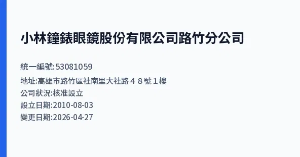 小林鐘錶眼鏡股份有限公司路竹分公司的照片-統編 53081059(高雄市) 公司登記資料與營業項目詳細圖表