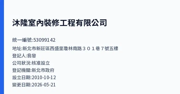 沐隆室內裝修工程有限公司的照片-統編 53099142(新北市) 公司登記資料與營業項目詳細圖表