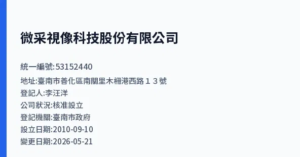 微采視像科技股份有限公司的照片-統編 53152440(臺南市) 公司登記資料與營業項目詳細圖表