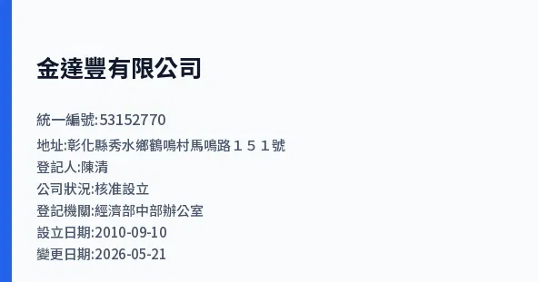 金達豐有限公司的照片-統編 53152770(彰化縣) 公司登記資料與營業項目詳細圖表