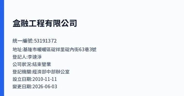盒融工程有限公司的照片-統編 53191372(基隆市) 公司登記資料與營業項目詳細圖表