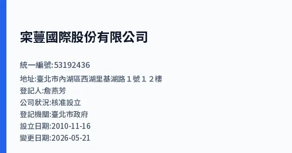 寀蘴國際股份有限公司的照片-統編 53192436(臺北市) 公司登記資料與營業項目詳細圖表