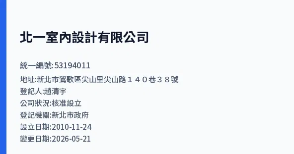 北一室內設計有限公司的照片-統編 53194011(新北市) 公司登記資料與營業項目詳細圖表