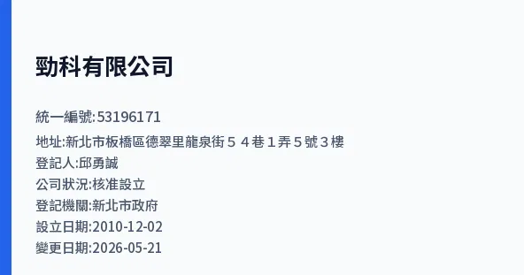 勁科有限公司的照片-統編 53196171(新北市) 公司登記資料與營業項目詳細圖表