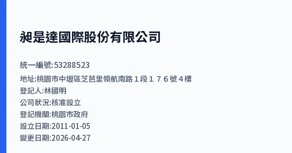 昶是達國際股份有限公司的照片-統編 53288523(桃園市) 公司登記資料與營業項目詳細圖表