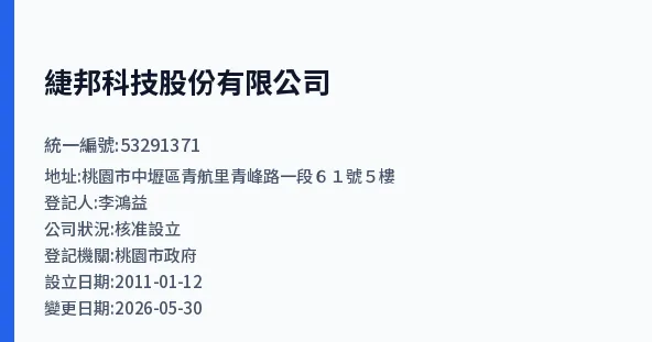 緁邦科技股份有限公司的照片-統編 53291371(桃園市) 公司登記資料與營業項目詳細圖表