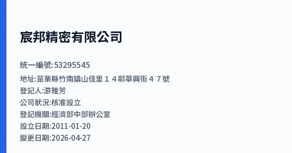 宸邦精密有限公司的照片-統編 53295545(苗栗縣) 公司登記資料與營業項目詳細圖表