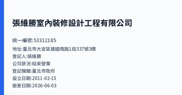 張維勝室內裝修設計工程有限公司的照片-統編 53312185(臺北市) 公司登記資料與營業項目詳細圖表