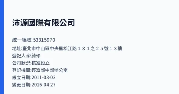 沛源國際有限公司的照片-統編 53315970(臺北市) 公司登記資料與營業項目詳細圖表