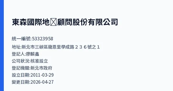 東森國際地産顧問股份有限公司的照片-統編 53323958(新北市) 公司登記資料與營業項目詳細圖表