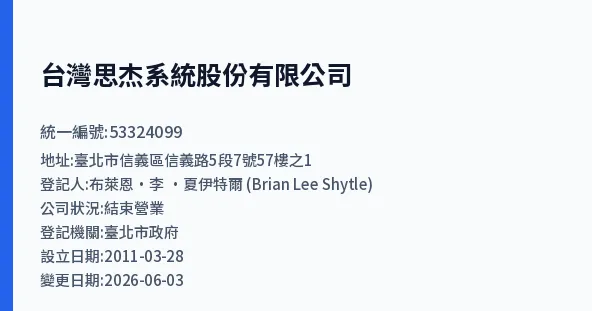 台灣思杰系統股份有限公司的照片-統編 53324099(臺北市) 公司登記資料與營業項目詳細圖表