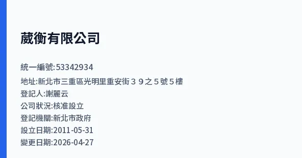 葳衡有限公司的照片-統編 53342934(新北市) 公司登記資料與營業項目詳細圖表