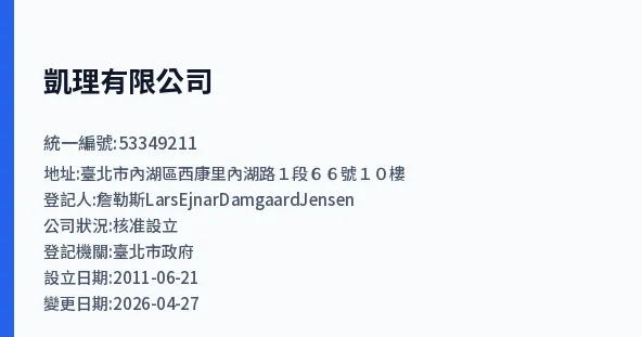 凱理有限公司的照片-統編 53349211(臺北市) 公司登記資料與營業項目詳細圖表