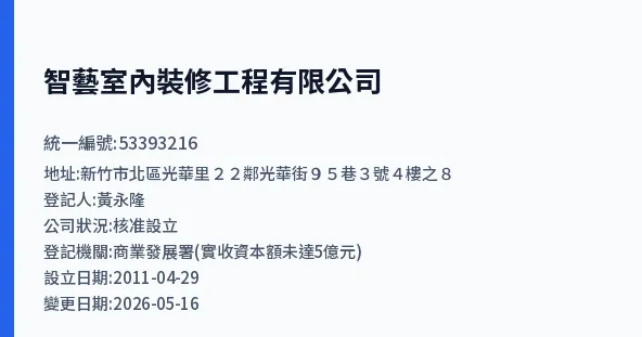 智藝室內裝修工程有限公司的照片-統編 53393216(新竹市) 公司登記資料與營業項目詳細圖表