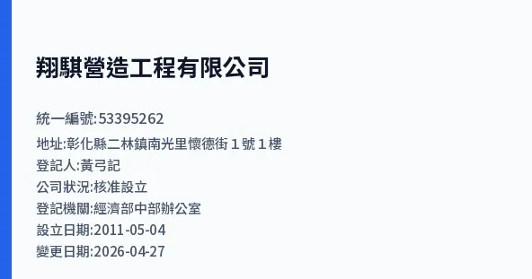 翔騏營造工程有限公司的照片-統編 53395262(彰化縣) 公司登記資料與營業項目詳細圖表