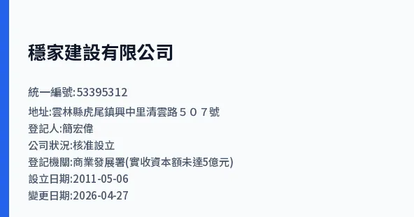 穩家建設有限公司的照片-統編 53395312(雲林縣) 公司登記資料與營業項目詳細圖表