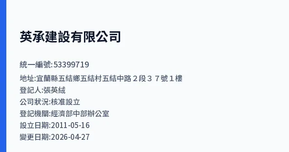 英承建設有限公司的照片-統編 53399719(宜蘭縣) 公司登記資料與營業項目詳細圖表