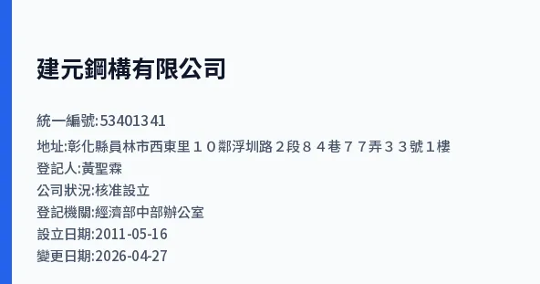 建元鋼構有限公司的照片-統編 53401341(彰化縣) 公司登記資料與營業項目詳細圖表