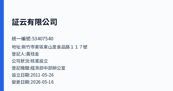 証云有限公司的照片-統編 53407540(新竹市) 公司登記資料與營業項目詳細圖表