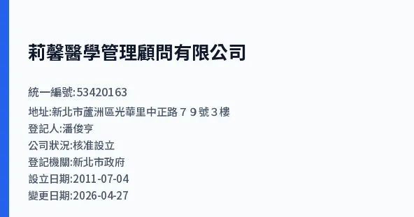 莉馨醫學管理顧問有限公司的照片-統編 53420163(新北市) 公司登記資料與營業項目詳細圖表