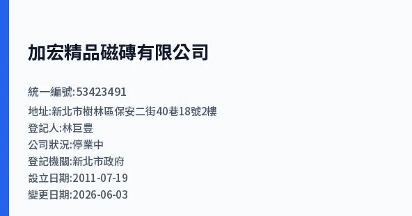 加宏精品磁磚有限公司的照片-統編 53423491(新北市) 公司登記資料與營業項目詳細圖表