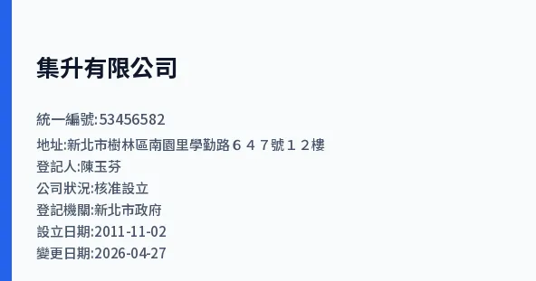 集升有限公司的照片-統編 53456582(新北市) 公司登記資料與營業項目詳細圖表