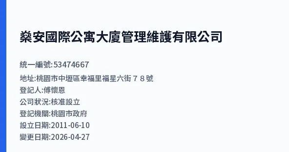 燊安國際公寓大廈管理維護有限公司的照片-統編 53474667(桃園市) 公司登記資料與營業項目詳細圖表