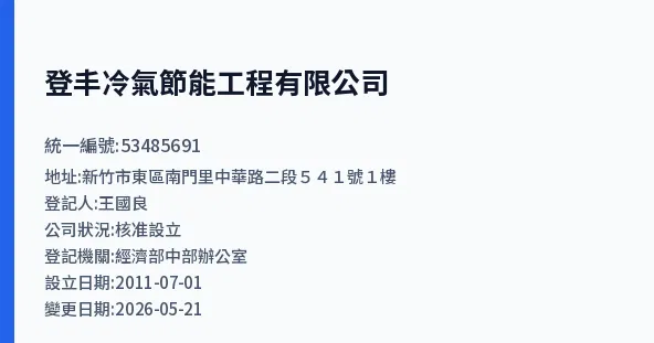 登丰冷氣節能工程有限公司的照片-統編 53485691(新竹市) 公司登記資料與營業項目詳細圖表