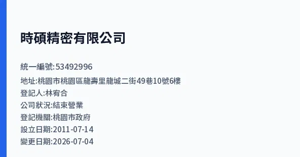 時碩精密有限公司的照片-統編 53492996(桃園市) 公司登記資料與營業項目詳細圖表