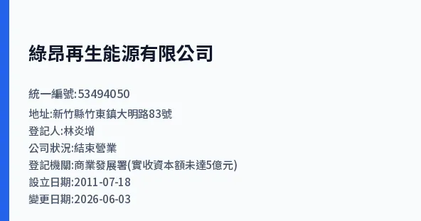 綠昂再生能源有限公司的照片-統編 53494050(新竹縣) 公司登記資料與營業項目詳細圖表