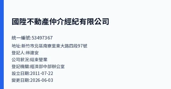 國陞不動產仲介經紀有限公司的照片-統編 53497367(新竹市) 公司登記資料與營業項目詳細圖表