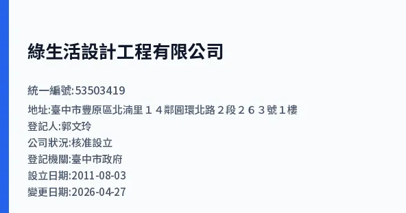 綠生活設計工程有限公司的照片-統編 53503419(臺中市) 公司登記資料與營業項目詳細圖表