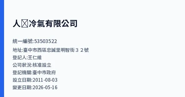 人爲冷氣有限公司的照片-統編 53503522(臺中市) 公司登記資料與營業項目詳細圖表