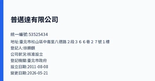 普邁達有限公司的照片-統編 53525434(臺北市) 公司登記資料與營業項目詳細圖表