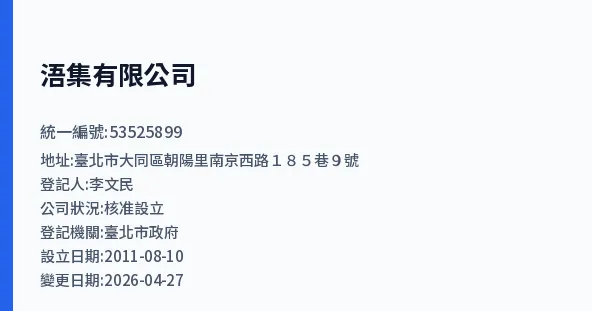 浯集有限公司的照片-統編 53525899(臺北市) 公司登記資料與營業項目詳細圖表