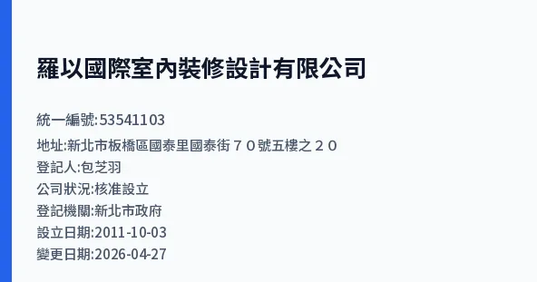 羅以國際室內裝修設計有限公司的照片-統編 53541103(新北市) 公司登記資料與營業項目詳細圖表