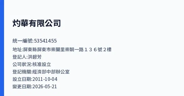 灼華有限公司的照片-統編 53541455(屏東縣) 公司登記資料與營業項目詳細圖表