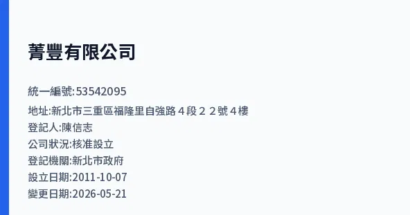 菁豐有限公司的照片-統編 53542095(新北市) 公司登記資料與營業項目詳細圖表