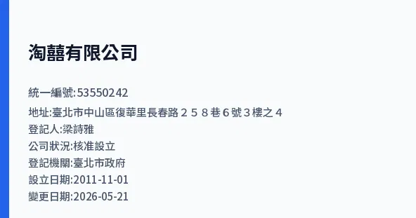 淘囍有限公司的照片-統編 53550242(臺北市) 公司登記資料與營業項目詳細圖表