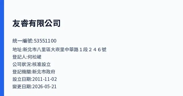 友睿有限公司的照片-統編 53551100(新北市) 公司登記資料與營業項目詳細圖表