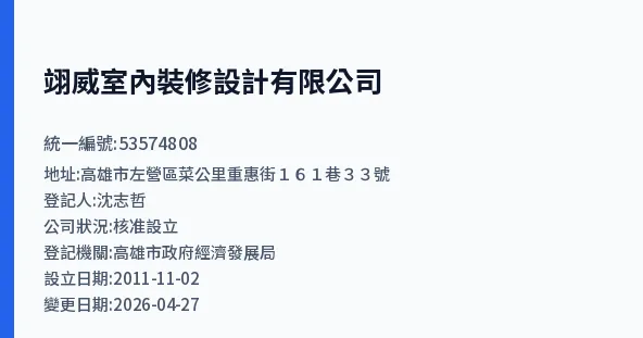 翊威室內裝修設計有限公司的照片-統編 53574808(高雄市) 公司登記資料與營業項目詳細圖表