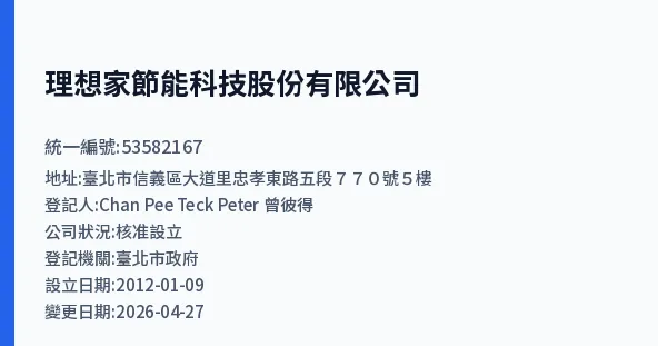 理想家節能科技股份有限公司的照片-統編 53582167(臺北市) 公司登記資料與營業項目詳細圖表