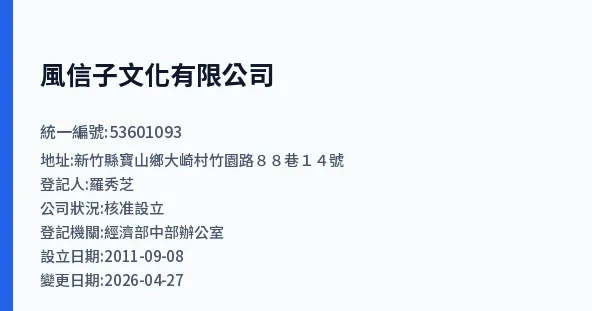 風信子文化有限公司的照片-統編 53601093(新竹縣) 公司登記資料與營業項目詳細圖表