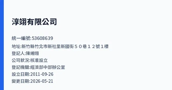 淳翊有限公司的照片-統編 53608639(新竹縣) 公司登記資料與營業項目詳細圖表