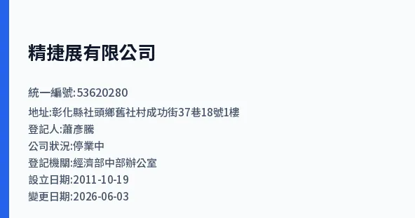 精捷展有限公司的照片-統編 53620280(彰化縣) 公司登記資料與營業項目詳細圖表