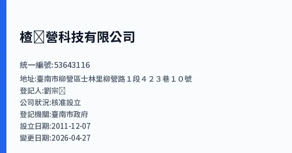 楂亩營科技有限公司的照片-統編 53643116(臺南市) 公司登記資料與營業項目詳細圖表